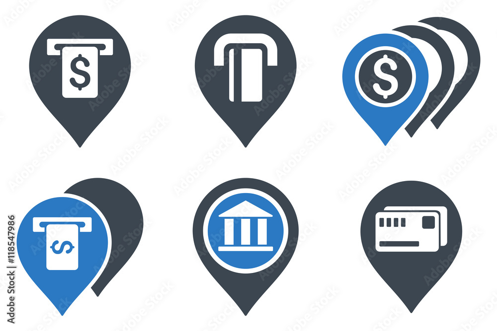 Banking ATM Pointers vector icons. Icon style is bicolor smooth blue ...