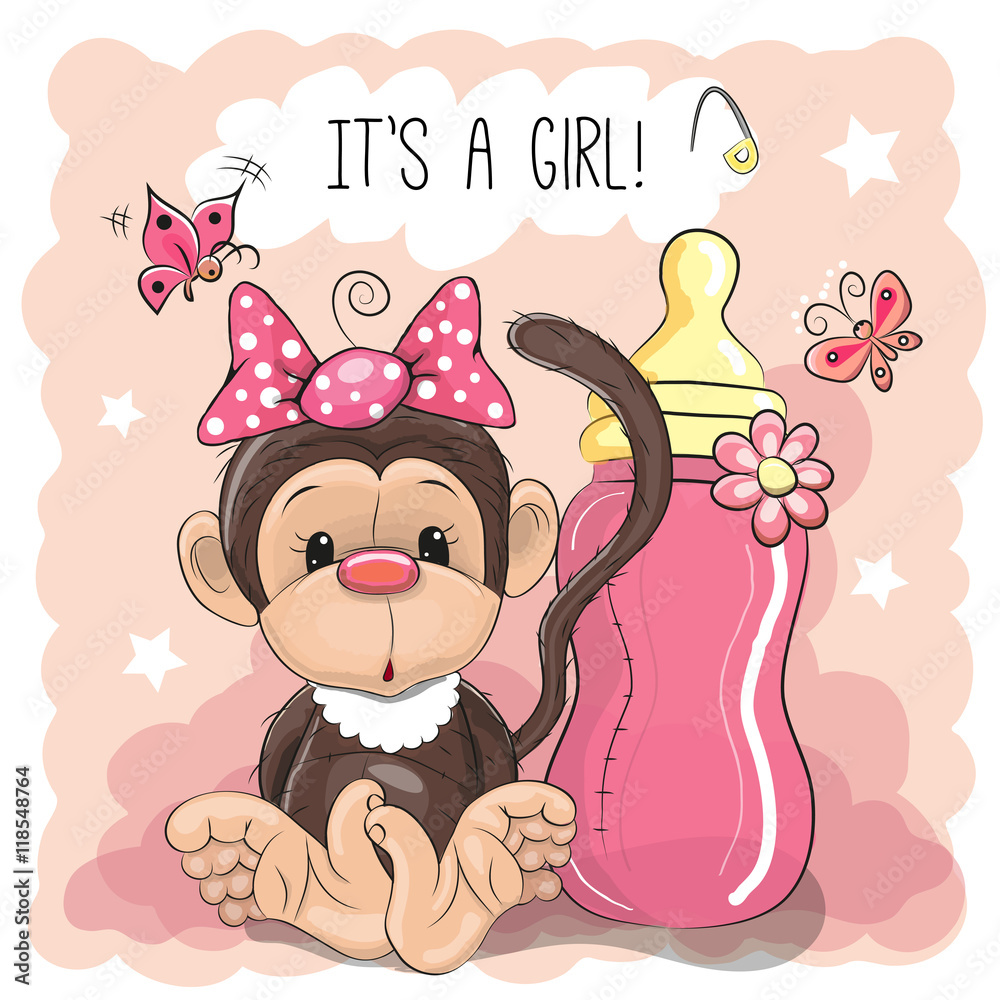 Cute Cartoon Monkey girl Stock Vector | Adobe Stock