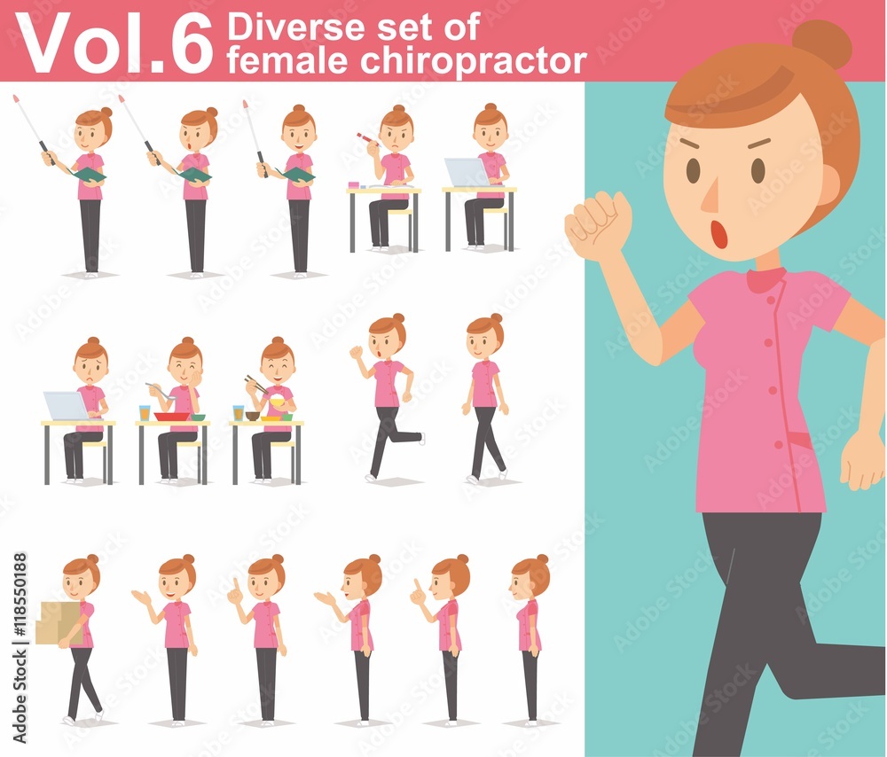 Diverse set of female chiropractor on white background , vector format ...