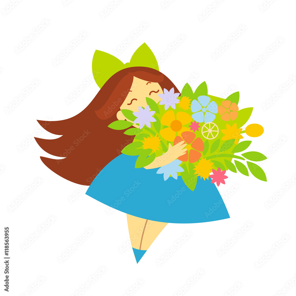 Vector illustration baby girl with flowers. Stock Vector | Adobe Stock