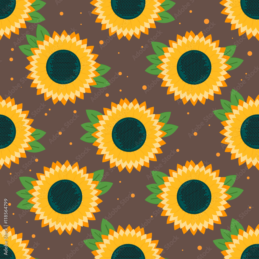 Sunflower seamless pattern. Vector background for autumn harvest time ...