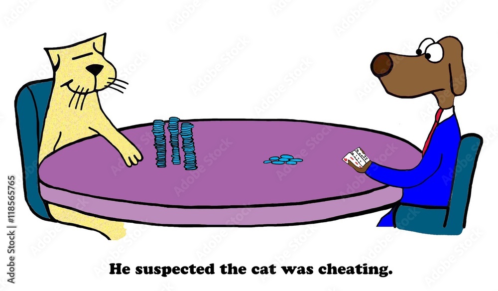 Cartoon about a cat cheating at cards. Stock Illustration | Adobe Stock