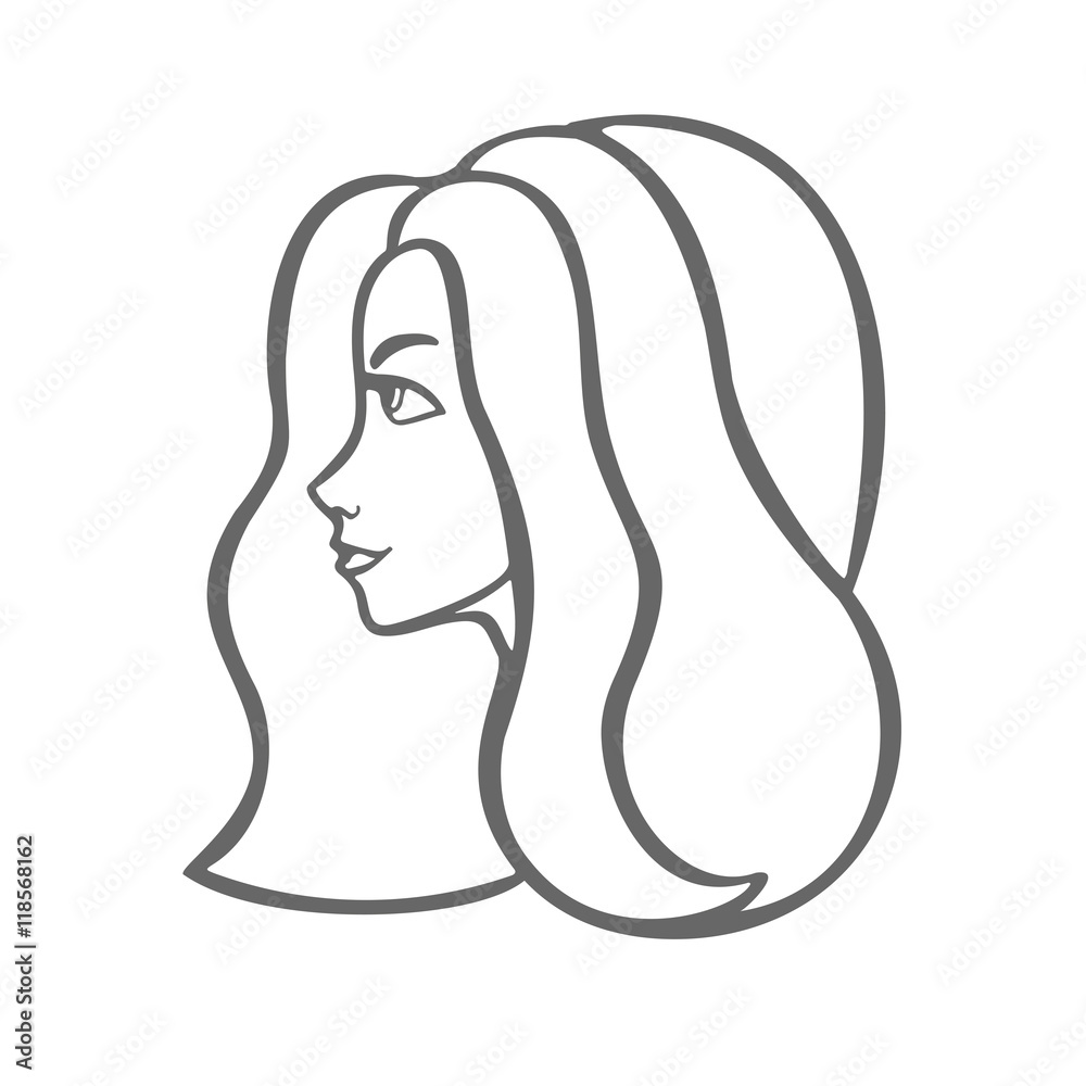 Outline profile portrait of beautiful girl on a white background ...
