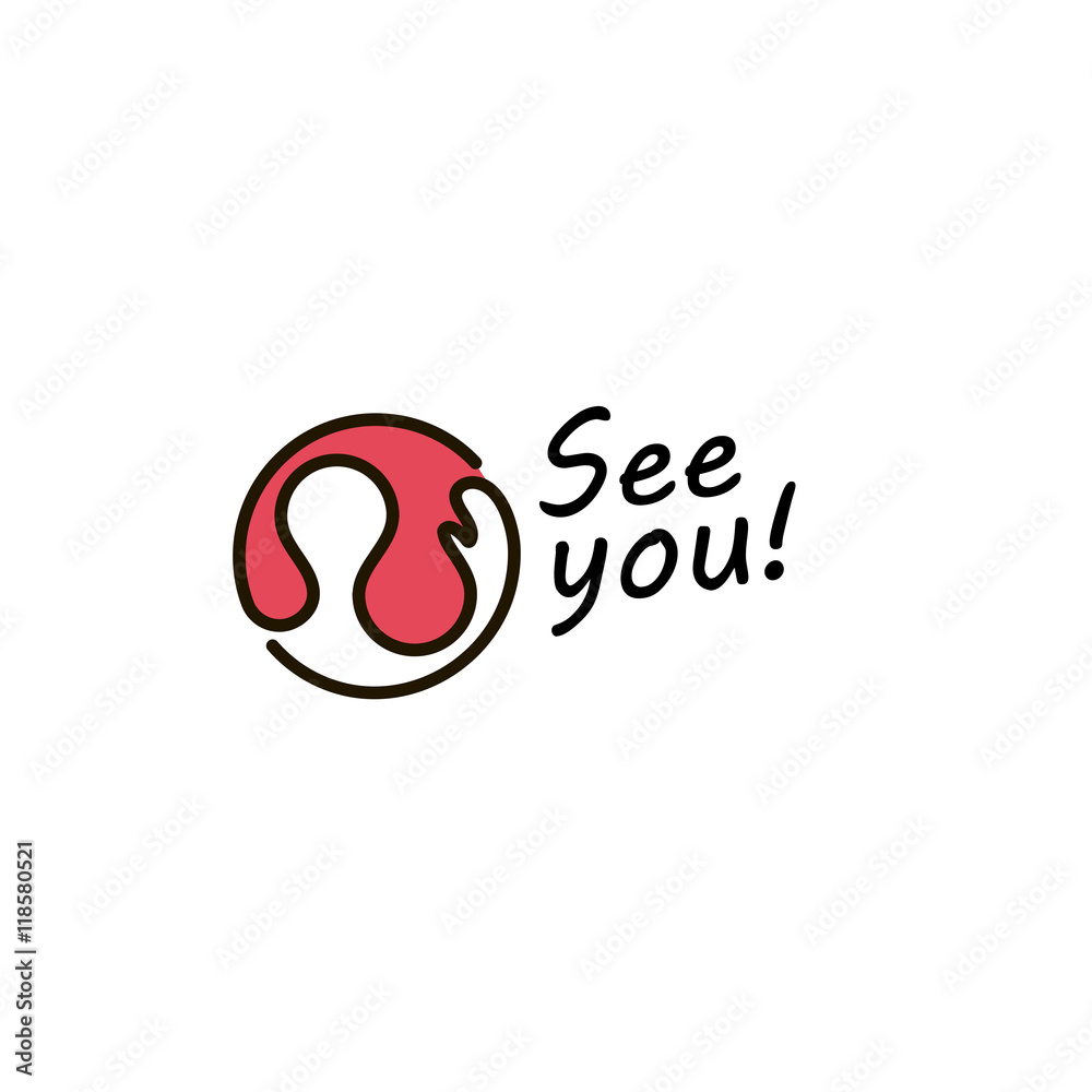 Isolated red vector round logo. Human waving hand logotype. Goodbye ...