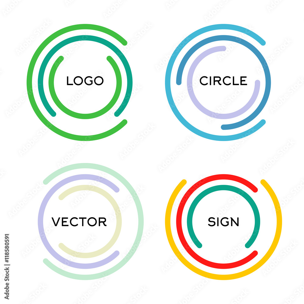Isolated abstract round vector logo set. Outlined circular colorful ...