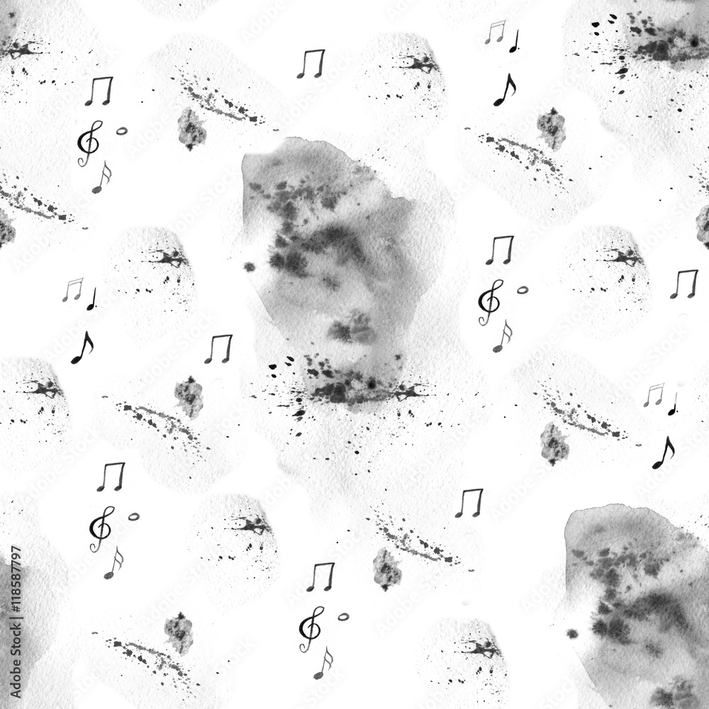 watercolor black and white artistic music background - seamless pattern ...