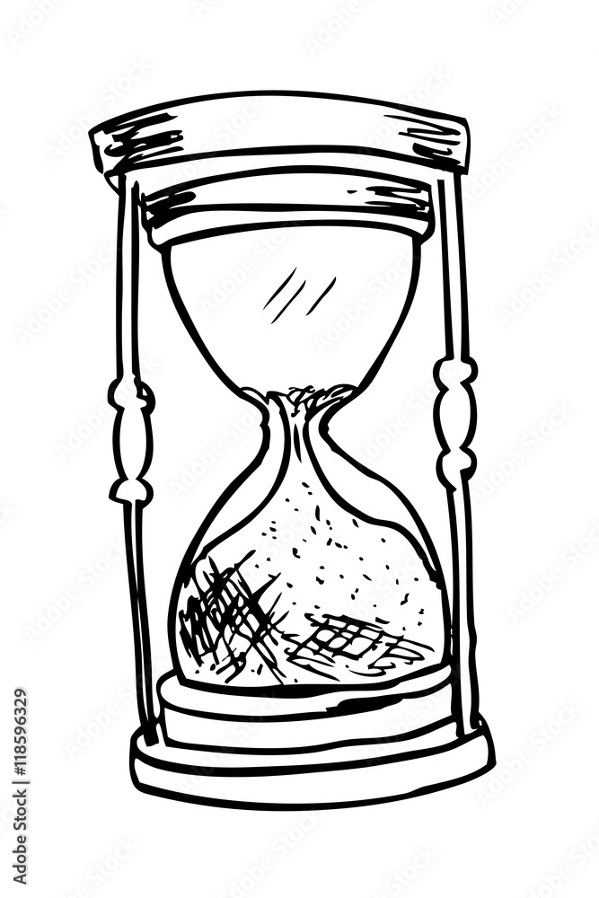 Hand Draw Sketch of Glass Hour, black outline at white background Stock ...