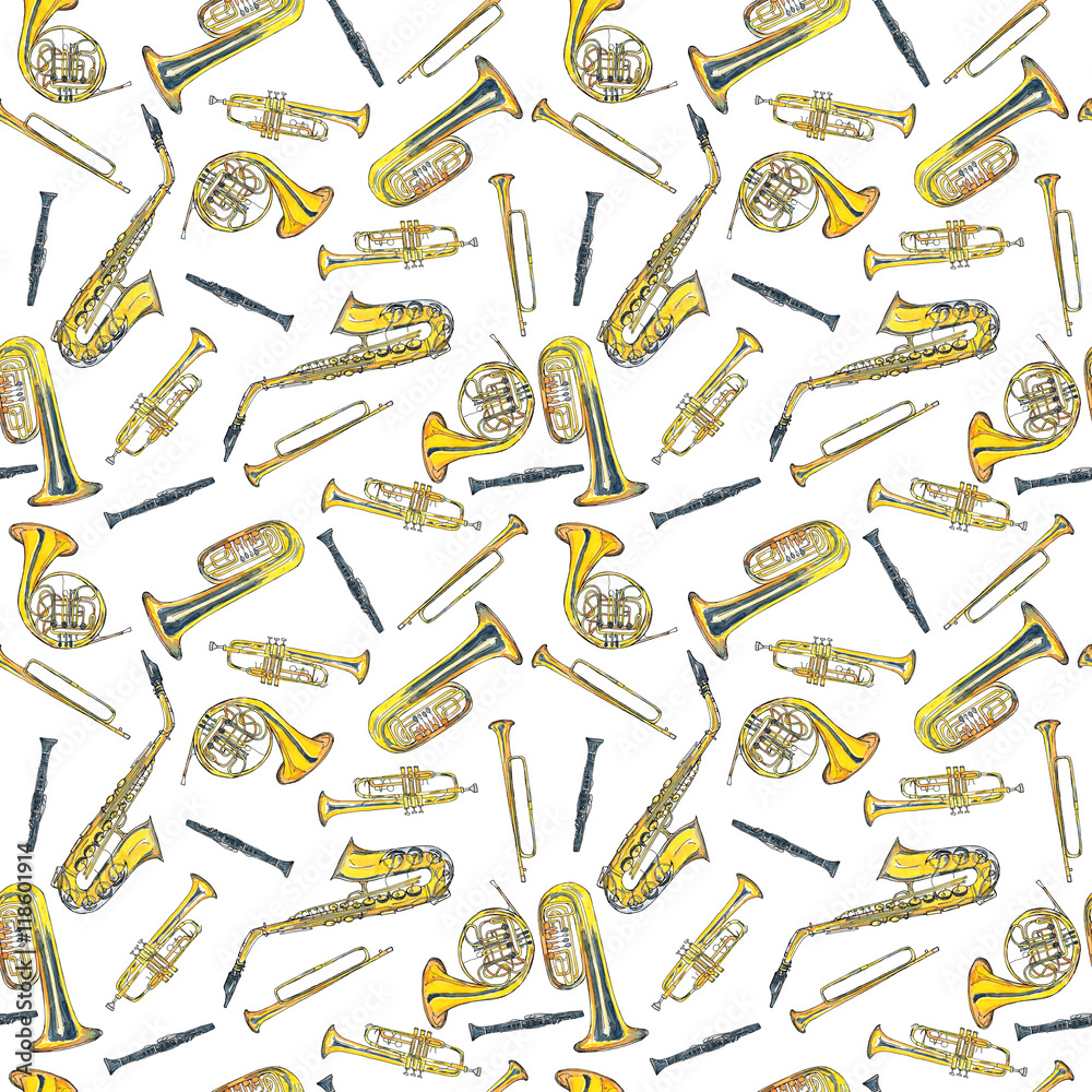 Watercolor Hand drawn sketch illustration seamless pattern background ...