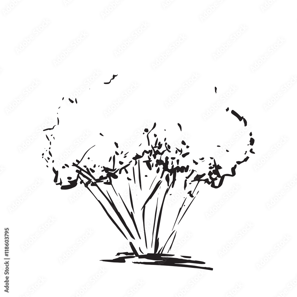 Stylized tree. Hand drawn. Black tree sketch silhouette isolated on ...