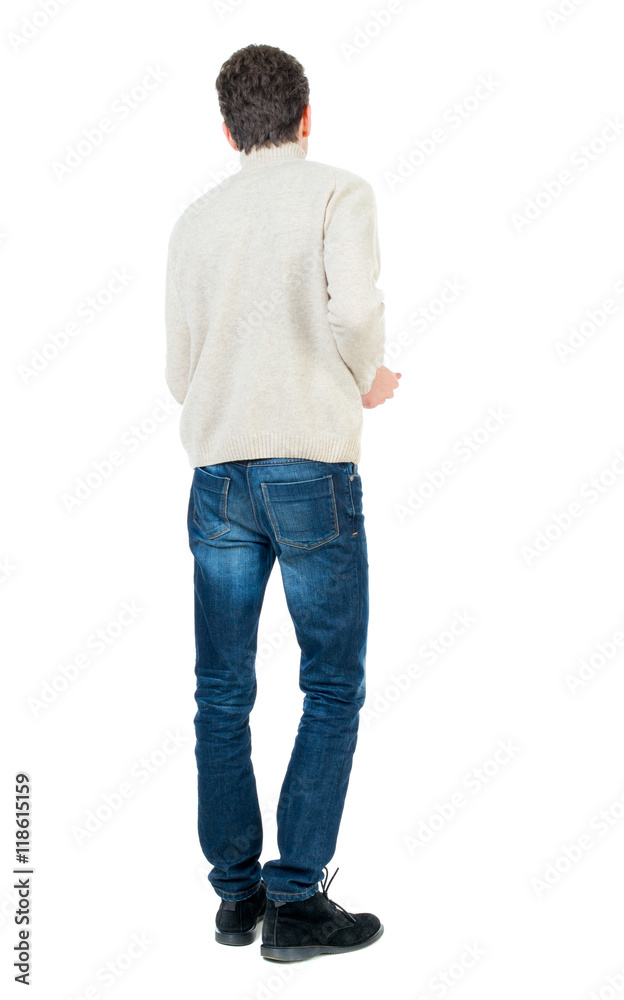 Back view of man . Standing young guy. Rear view people collection ...