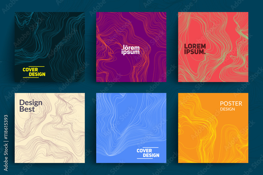 Set of Abstract Cards with Liquid Lines. Applicable for Covers ...