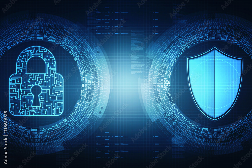 Security concept: Lock on digital screen, contrast, 2d illustration ...