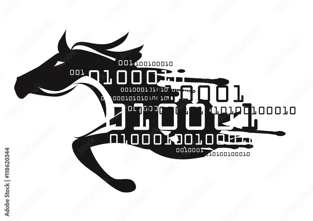 Vetor do Stock: Horse with binary codes. Running horse with binary ...