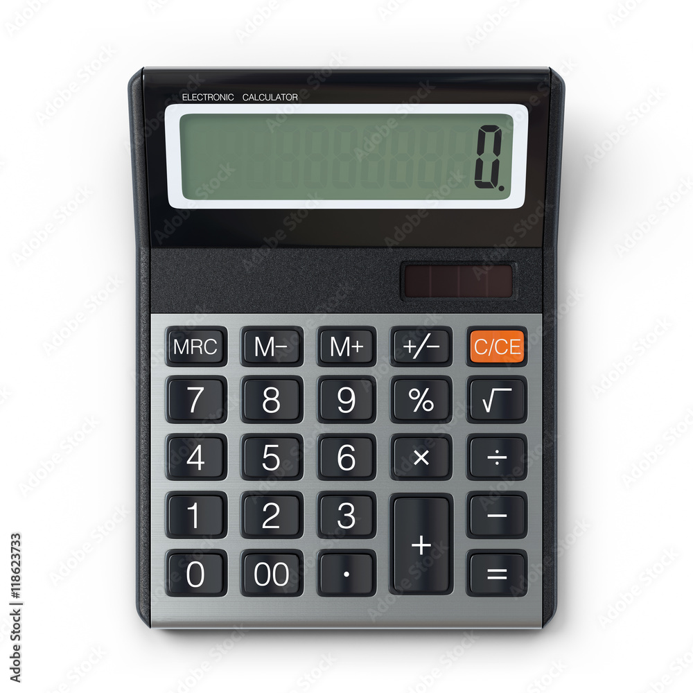 Electronic calculator.3D rendering.Isolated on white background.Top ...