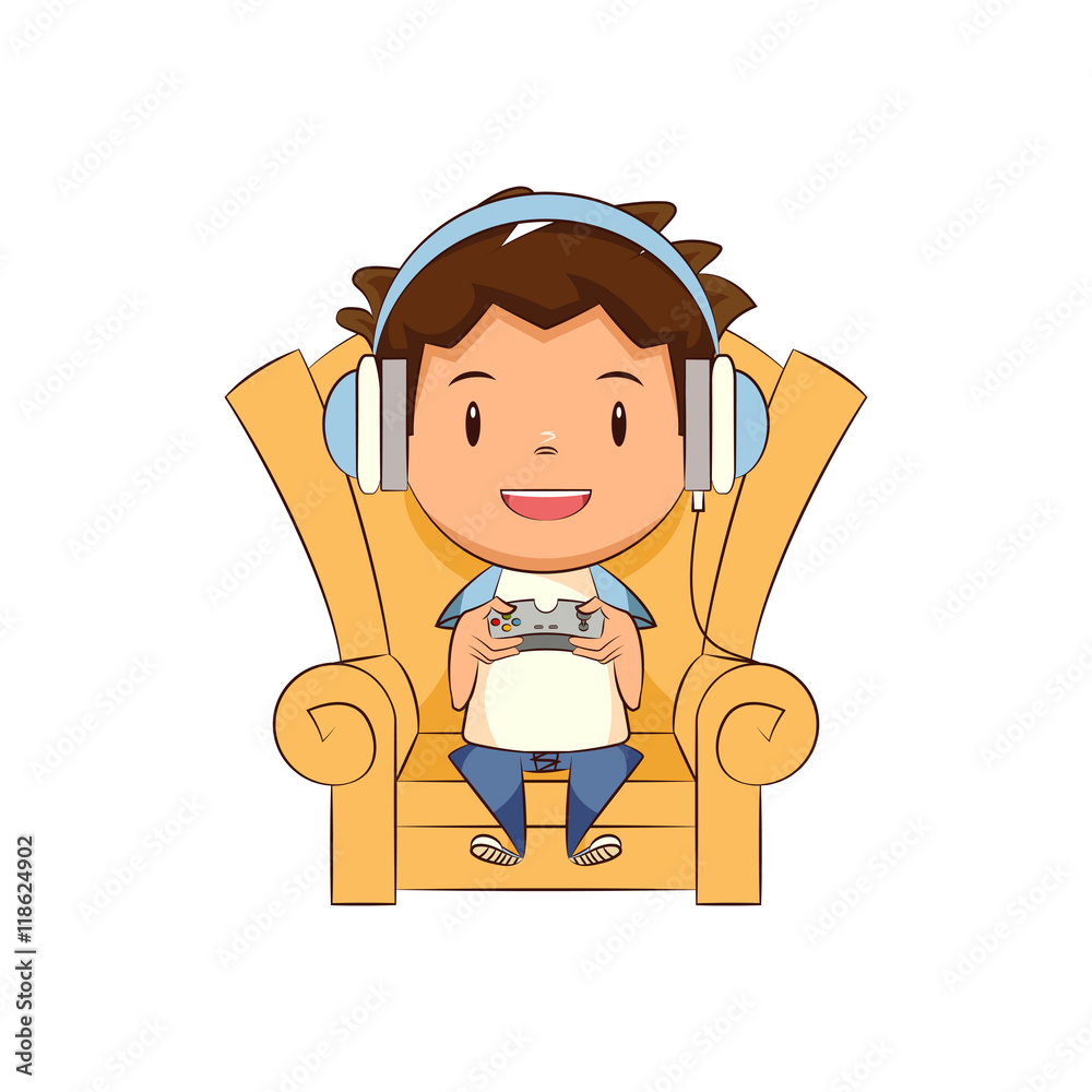 Cute child playing video games Stock Vector | Adobe Stock