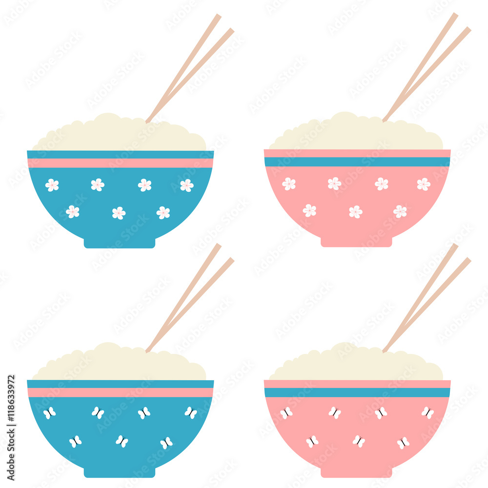 cute cartoon rice bowl set vector illustration Stock Vector | Adobe Stock