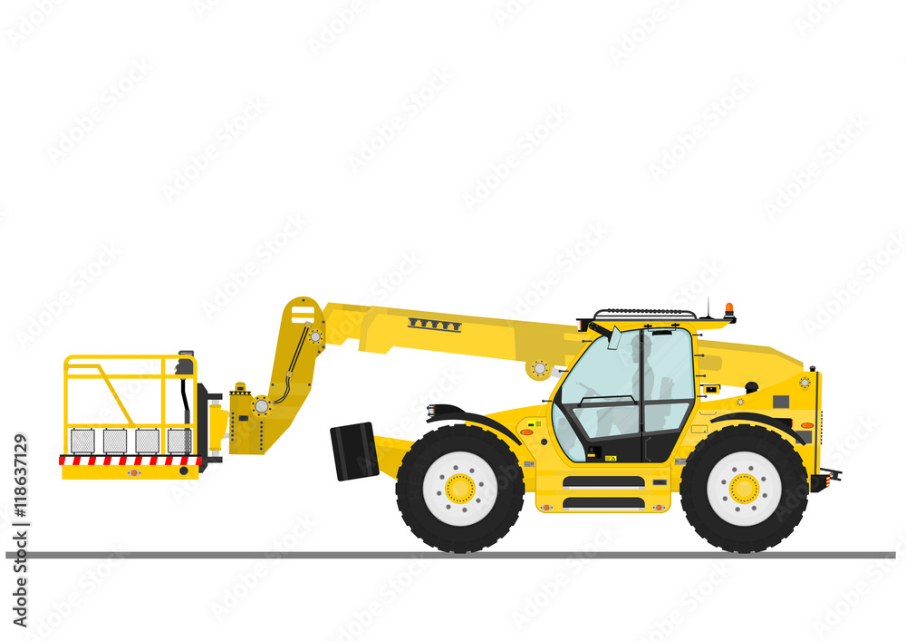 Non rotating telehandler with bucket on a white background. Flat vector ...