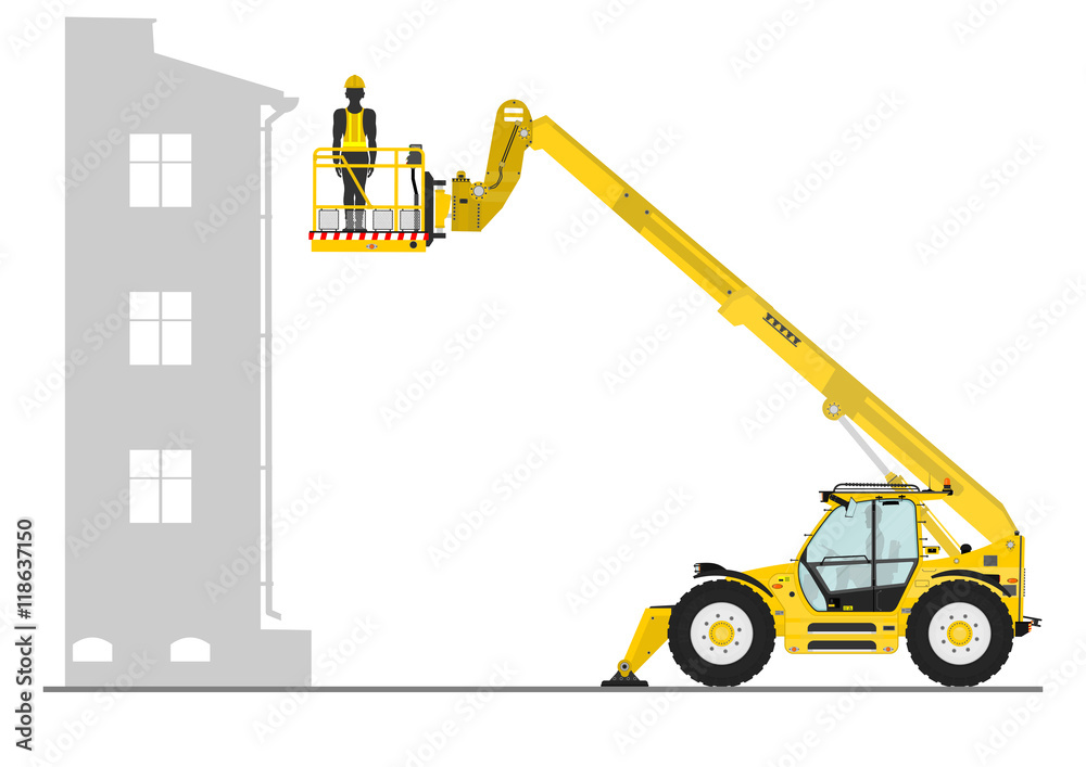 Non rotating telehandler with bucket on a white background. Flat vector ...