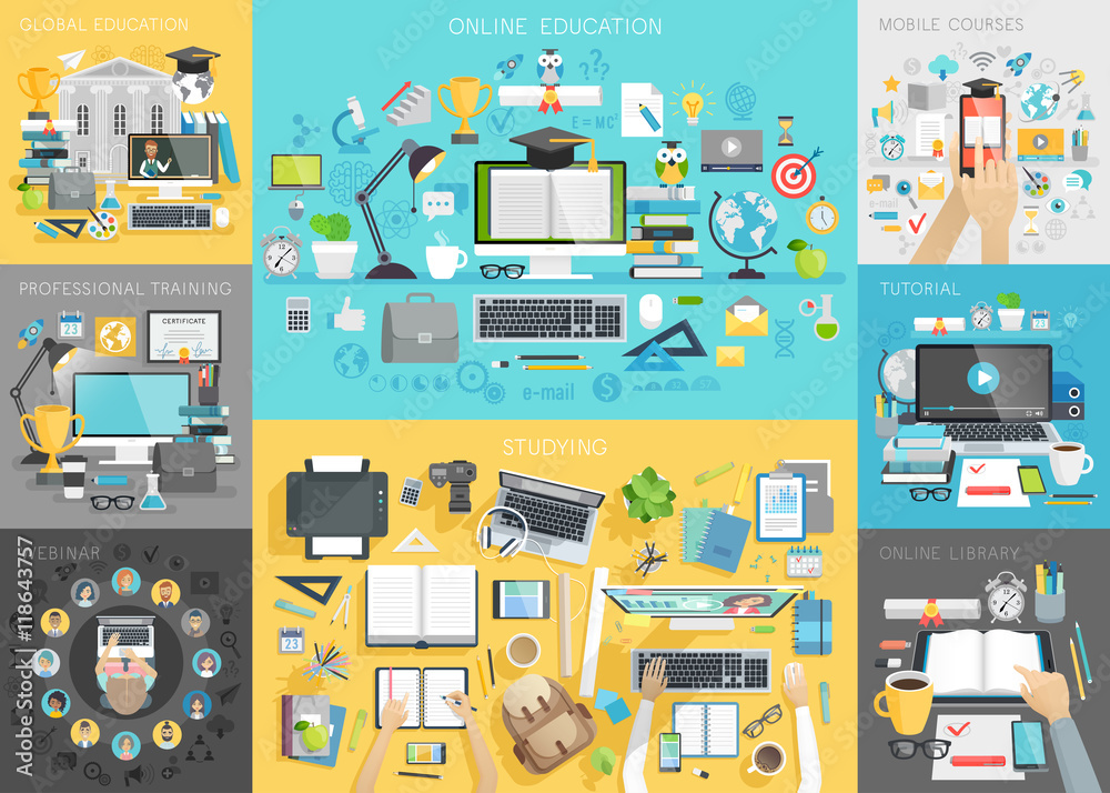 Online education set. Stock Vector | Adobe Stock
