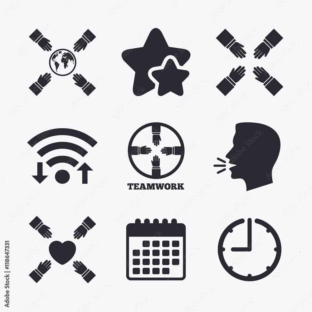 Teamwork icons. Helping Hands symbols. Stock Vector | Adobe Stock
