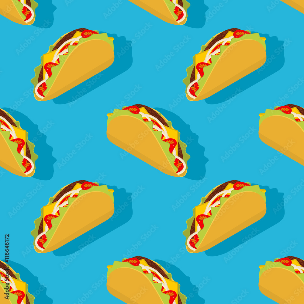 Taco seamless pattern. Traditional Mexican food background. Corn Stock ...