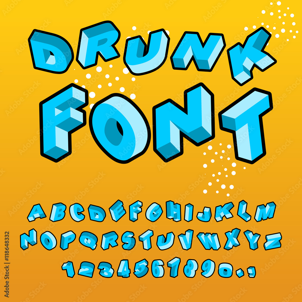 Drunk font. Different letters slope. Crazy ABC. curves alphabet Stock ...