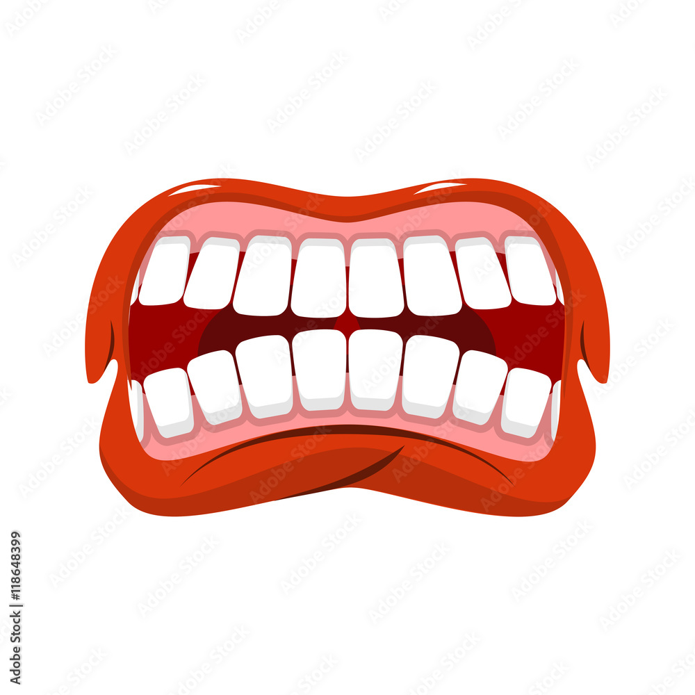 Angry mouth. aggressive emotion. Straseni grin. White teeth and Stock ...