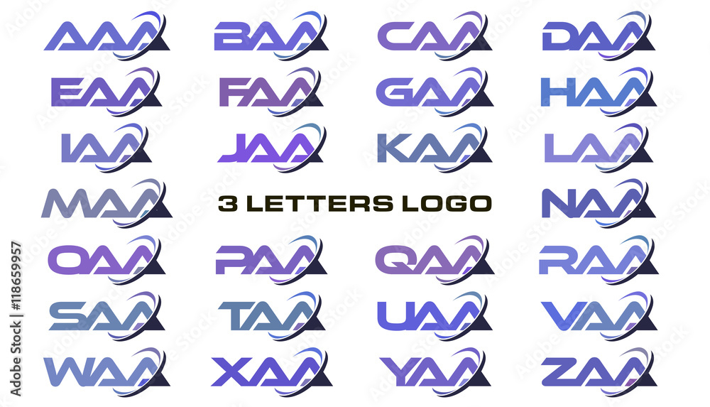 3 letters modern swoosh logo AAA, BAA, CAA, DAA, EAA, FAA, GAA, HAA ...