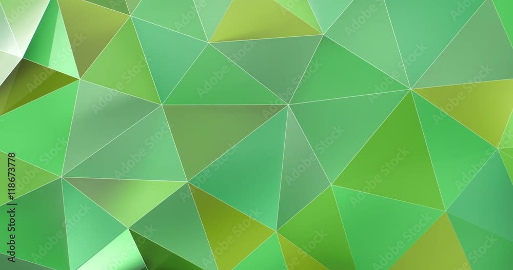 3d colorful green abstract geometric polygon surface motion background ...