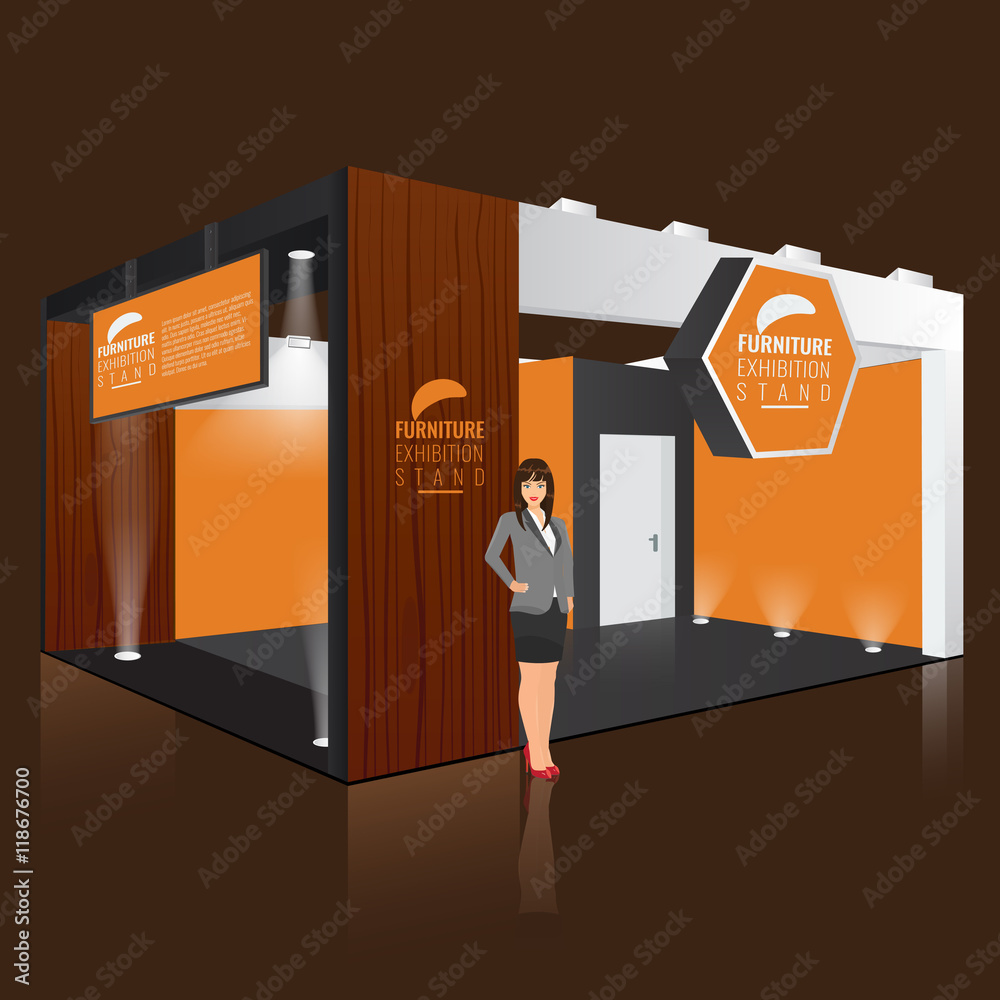 Creative exhibition stand display design with info board. Booth ...
