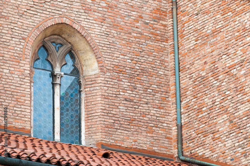 Pointed window at one side of the gothic cathedral Santa Maria ...
