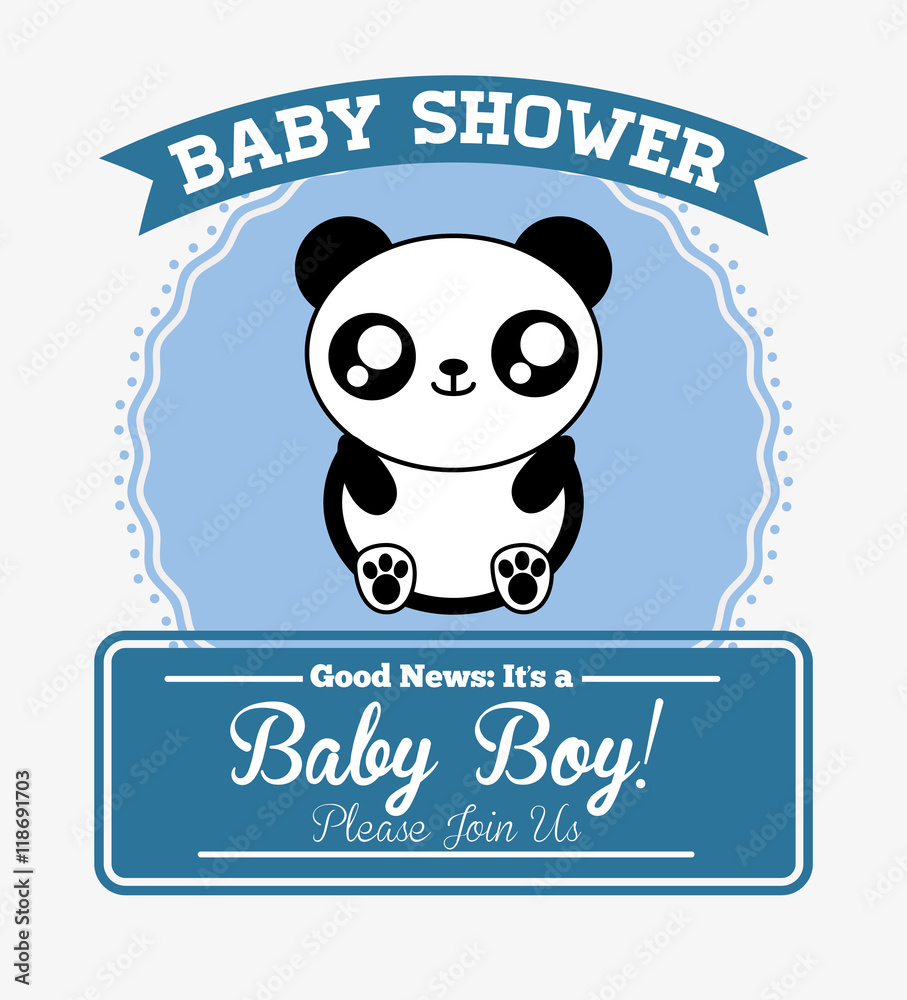 panda cute animal cartoon baby shower card icon. Colorful and flat ...