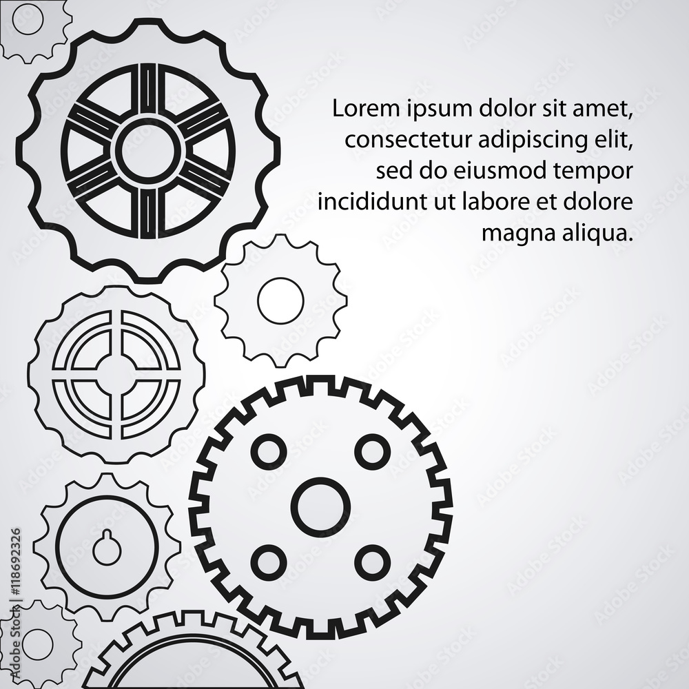 gear white cog circle machine part metal icon set. Isolated and ...