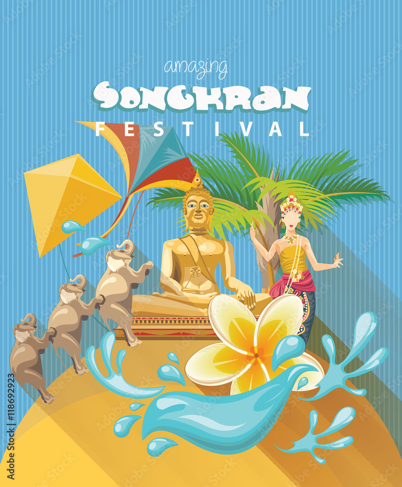 Songkran Festival in Thailand. Thai holidays. Cartoon Vector ...
