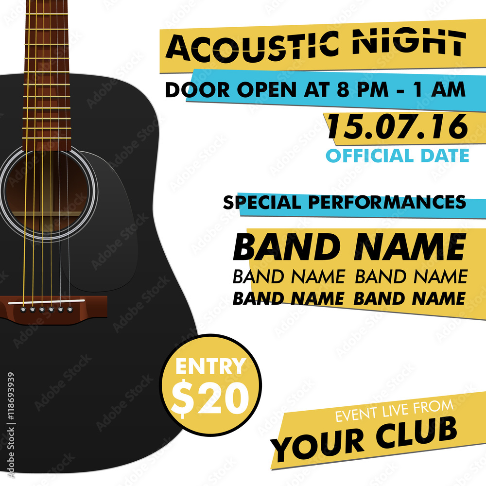 Acoustic night performance poster in your club / Indie musician concert ...