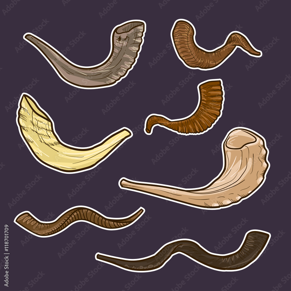 Set of doodle Jewish horn Rosh Hashanah. history of the tradition of ...