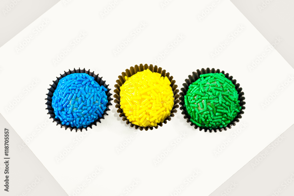 Brazilian Brigadeiros in the colors of the brazilian flag Stock Photo ...