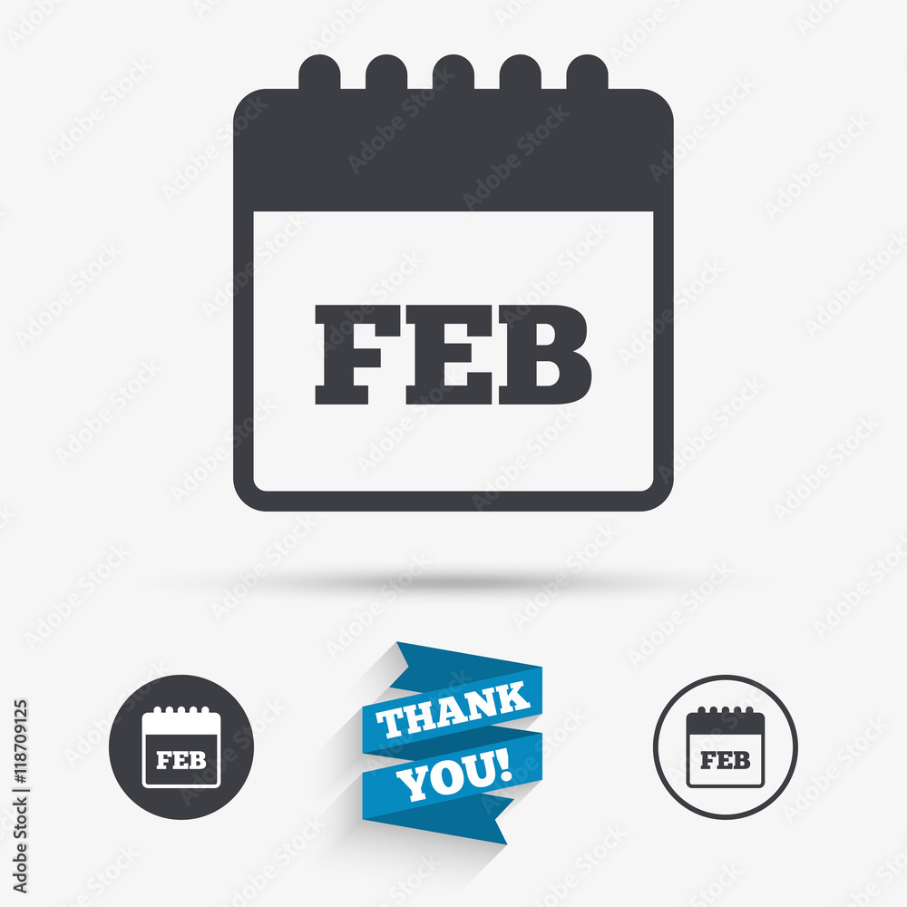 Calendar sign icon. February month symbol. Stock Vector | Adobe Stock