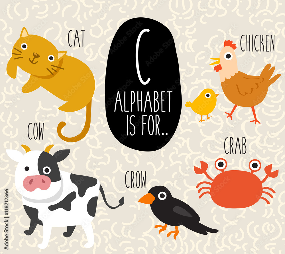 Cute Animal Alphabet Set : Letter C: Vector Illustration Stock Vector ...