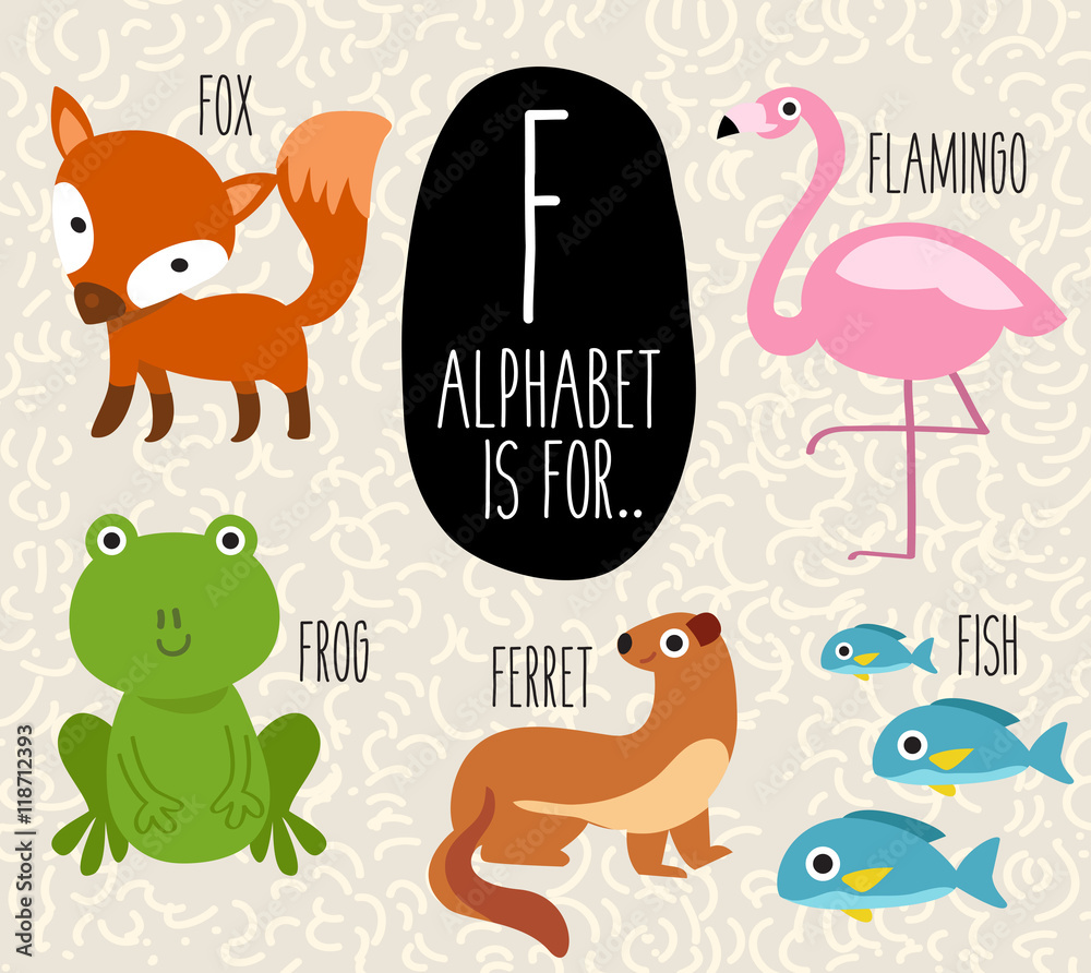 Cute Animal Alphabet Set : Letter F : Vector Illustration Stock Vector ...