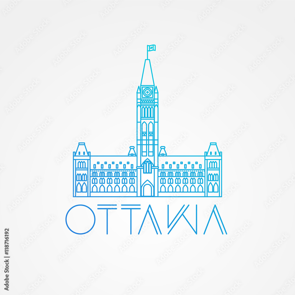 City hall. Vector Ottawa Canada landmark. Modern linear minimalist icon ...