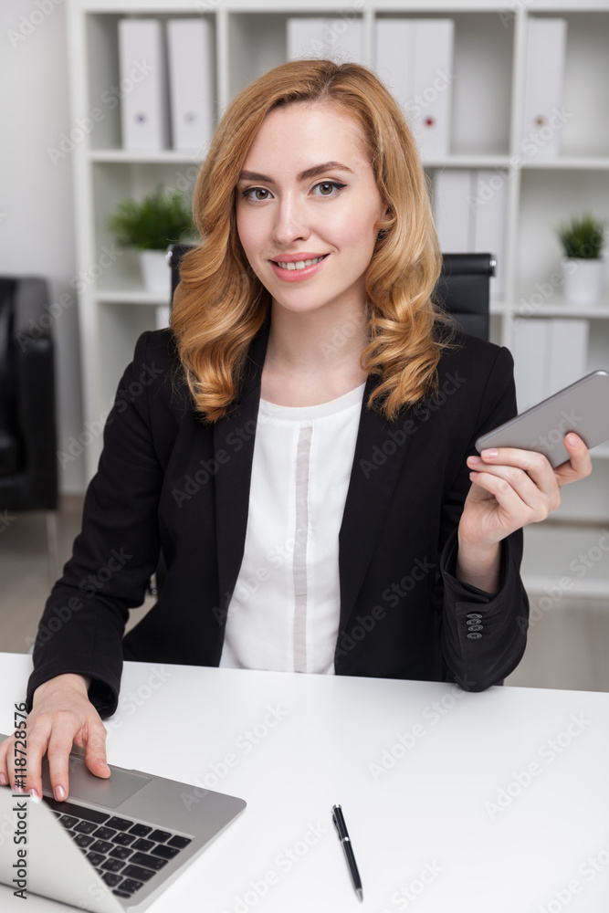 Busy lady in office Stock Photo | Adobe Stock