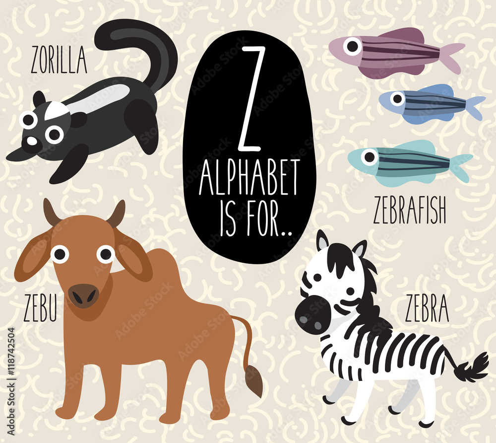 Cute Animal Alphabet Set : Letter Z : Vector Illustration Stock Vector ...