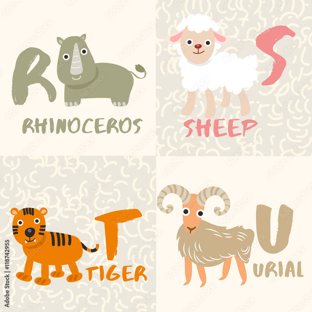 Cute Animal Alphabet Set : Letter R,S,T,U : Vector Illustration Stock ...