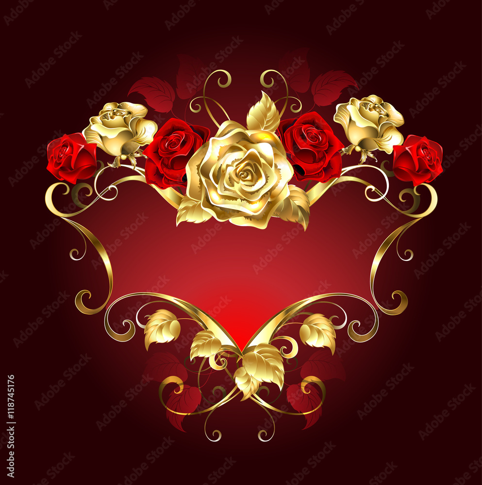 Red Banner with Roses Stock Vector | Adobe Stock