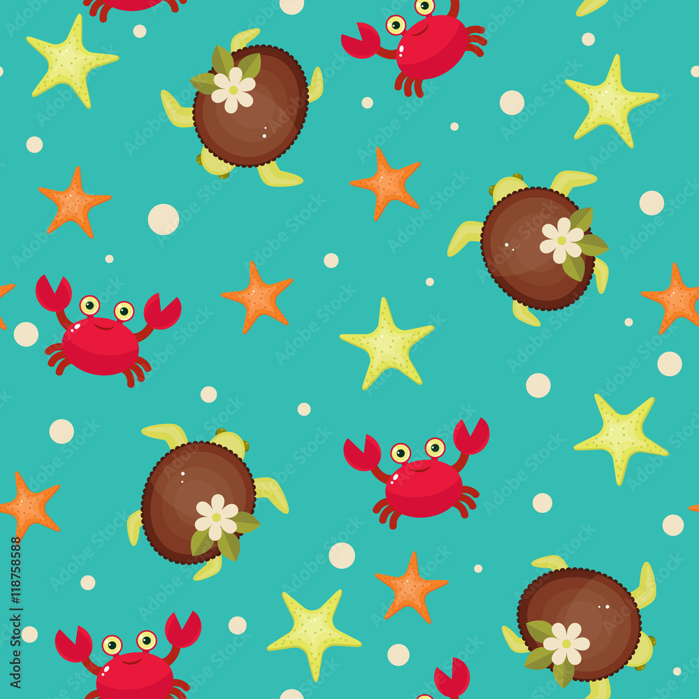 Sea life seamless wallpaper. Cartoon vector illustration Stock Vector ...