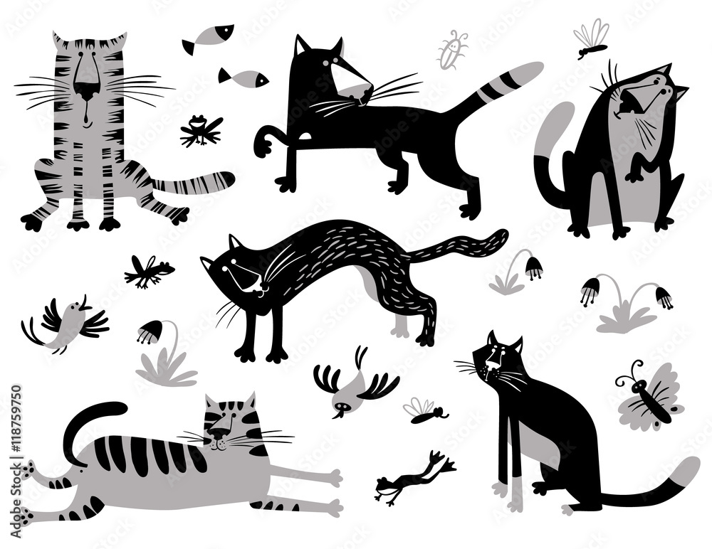 Flat cats set. Vector illustration in children's minimalistic style ...