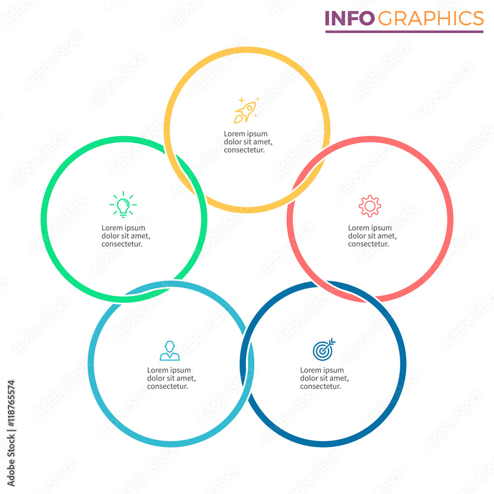 Connected circles for infographics. Chart with 5 steps, options. Stock ...
