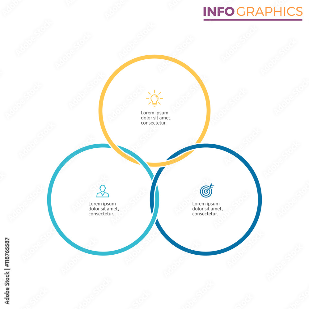 Connected circles for infographics. Chart with 3 steps, options. Stock ...