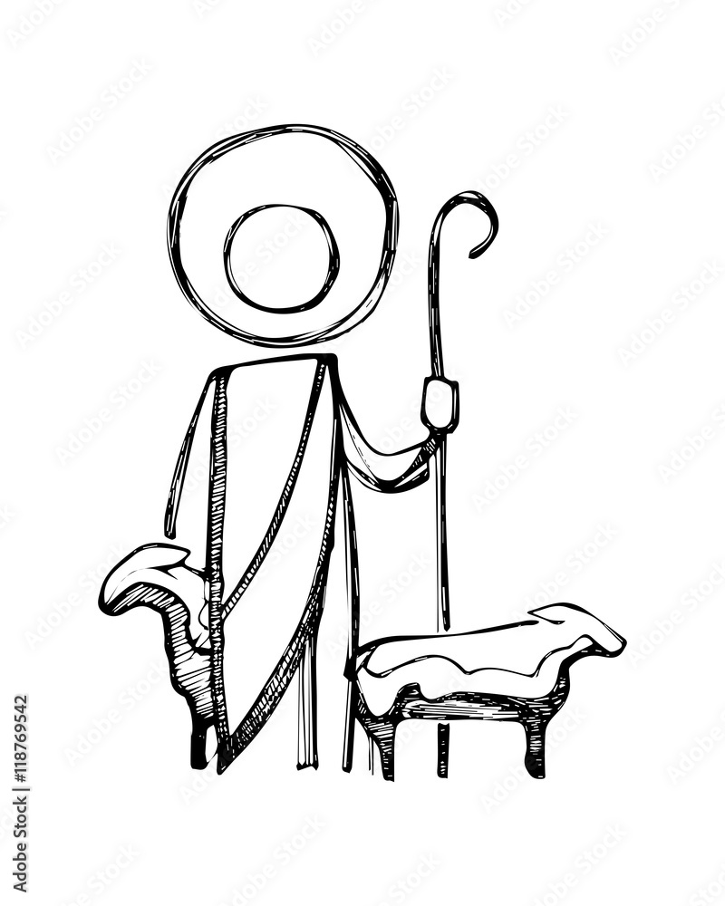 Jesus Good Shepherd illustration Stock Vector | Adobe Stock